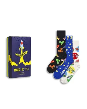 Happy Socks Elton John Printed Socks, Set Of 3 - Black
