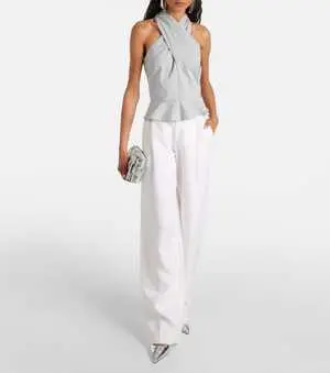 Veronica Beard Drey Striped Halterneck Top - Blue
