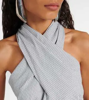 Veronica Beard Drey Striped Halterneck Top - Blue
