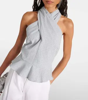 Veronica Beard Drey Striped Halterneck Top - Blue