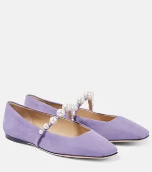 JIMMY CHOO Ade Embellished Suede Ballet Flats - Purple