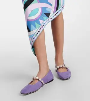 JIMMY CHOO Ade Embellished Suede Ballet Flats - Purple