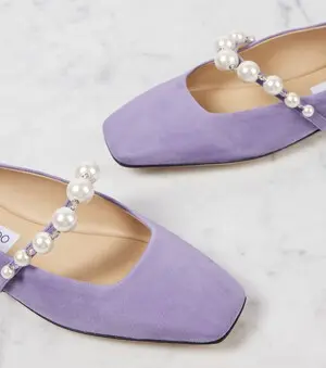 JIMMY CHOO Ade Embellished Suede Ballet Flats - Purple