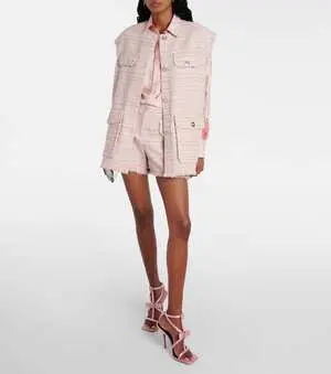 Versace Fringed Tweed Shorts - Pink