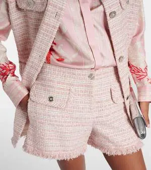Versace Fringed Tweed Shorts - Pink