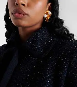 Oscar De La Renta Abstract Leaf Embellished Earrings