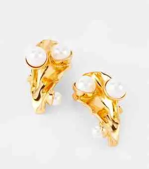 Oscar De La Renta Abstract Leaf Embellished Earrings