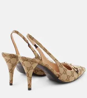 Gucci Horsebit Gg Canvas Slingback Pumps - Beige