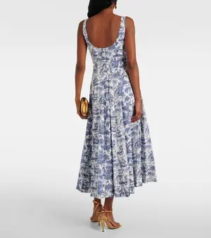 Staud Wells Printed Cotton Poplin Midi Dress - Blue