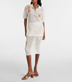 Versace Embroidered Crochet Cotton Polo Shirt