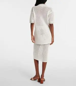 Versace Embroidered Crochet Cotton Polo Shirt