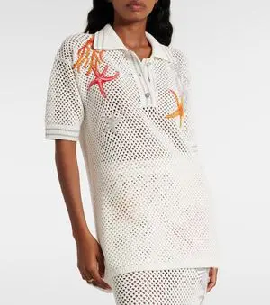 Versace Embroidered Crochet Cotton Polo Shirt