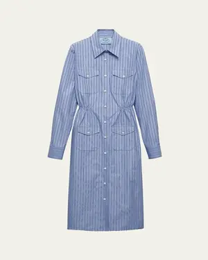 Prada Prada Stripe Chambray Midi Shirt Dress - Bleu