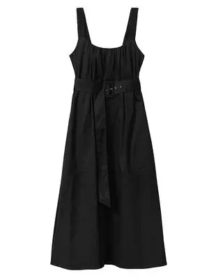 REISS Women's Liza Poplin Belted Midi-Dress - Black  - Black