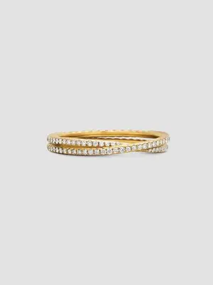 David Yurman Dy Crossover Micro Pavé Band Ring In 18k Yellow Gold - Diamond