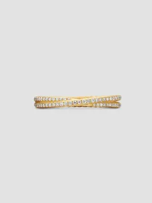 David Yurman Dy Crossover Micro Pavé Band Ring In 18k Yellow Gold