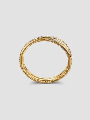 David Yurman Dy Crossover Micro Pavé Band Ring In 18k Yellow Gold