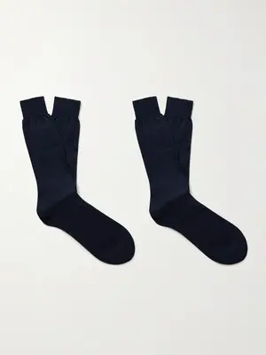 Mr P. Two-pack Ribbed Organic Cotton Socks - Blue