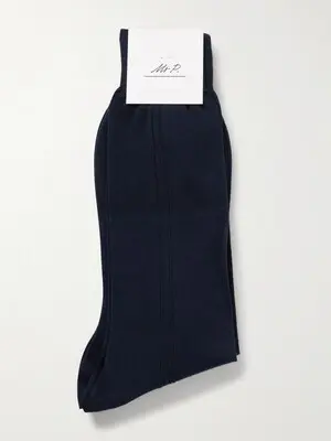 Mr P. Two-pack Ribbed Organic Cotton Socks - Blue