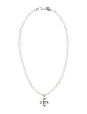 Emanuele Bicocchi Pearl Necklace With Cross Pendant - Silver