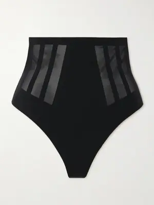 Commando Luxe Control Stretch Mesh-trimmed Tech-jersey Thong Black
