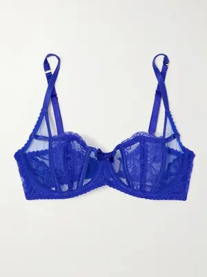 Agent Provocateur Rozlyn Satin-trimmed Lace And Tulle Underwired Balconette Bra - Blue