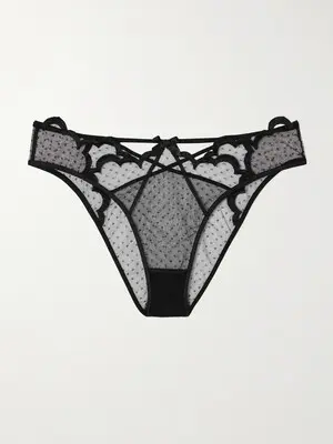 Agent Provocateur Katanah Cutout Swiss-dot Tulle Briefs - Black