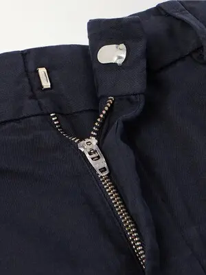 Zegna Straight-leg Pleated Cotton And Linen-blend Twill Shorts - Blue