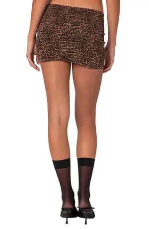EDIKTED Leopard Print Mesh Miniskirt - Brown