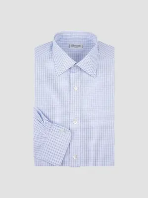 Charvet Plaid Grid Cotton Dress Shirt - Blue