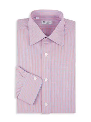 Charvet Plaid Check Cotton Dress Shirt - Orange Blue