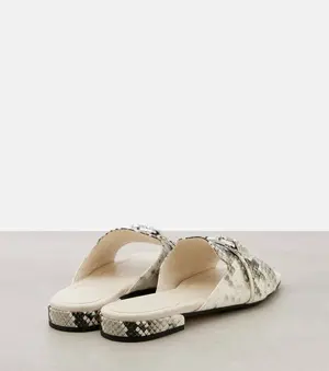 JIMMY CHOO Nako Snake-effect Leather Slides