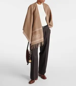 Max Mara Logo Jacquard Wool Poncho
