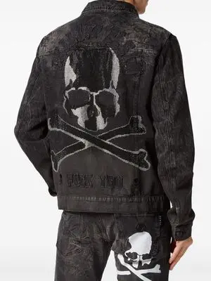 Philipp Plein Crystal-Skull Denim Jacket In Black - 50% Off