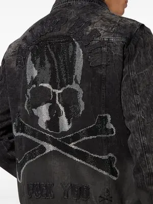00s【PHILIPP PLEIN】Black denim/Y2K/skull◎ Philipp Plein Crystal-Skull Denim Jacket In Black - 50% Off