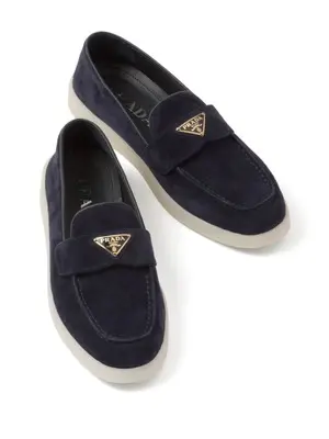 Prada Triangle-logo Leather Loafers - Blue