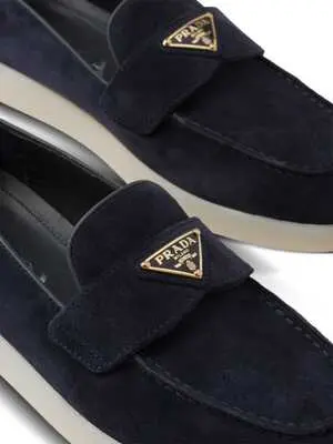 Prada Triangle-logo Leather Loafers - Blue