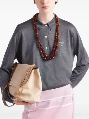 Prada Embroidered-logo Silk Polo Shirt
