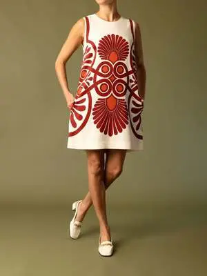 La DoubleJ Medallion Geometric-print Dress - White
