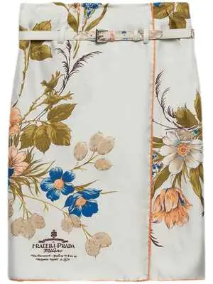 Prada Floral-print Silk Midi Skirt - White
