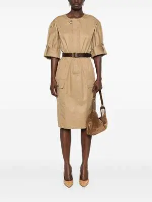 Saint Laurent Belted Cotton Twill Midi Dress