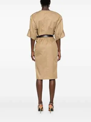 Saint Laurent Belted Cotton Twill Midi Dress