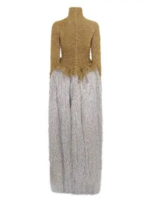 Rabanne Turtleneck Metallic Textured Maxi Dress