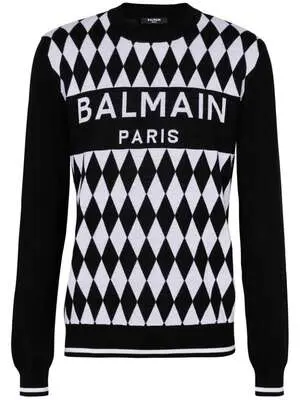Balmain Paris Diamond Wool Jacquard Jumper - Black