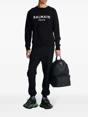 Balmain Logo Print Cotton Sweatshirt - Black
