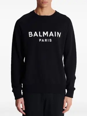 Balmain Logo Print Cotton Sweatshirt - Black