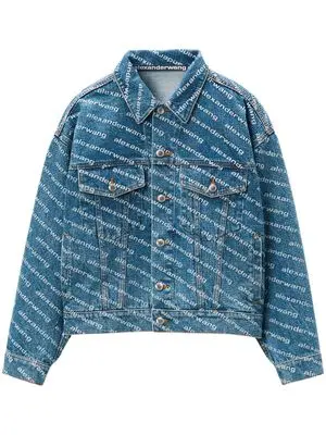 Alexander Wang Logo-print Denim Trucker Jacket - Blue