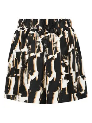 Asceno Zurich Abstract-print Silk Shorts - Black