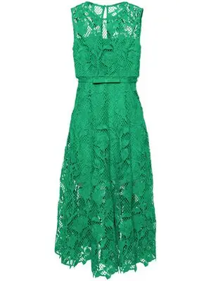 Self-Portrait Guipure Lace Belted Midi Dress In Green - 81% Off |  Editorialist