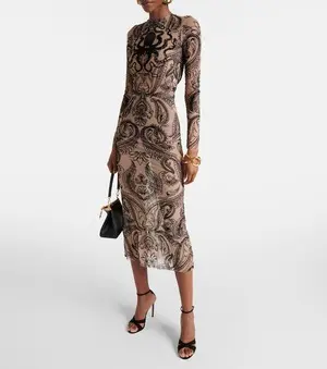 Etro Logo Printed Tulle Midi Dress